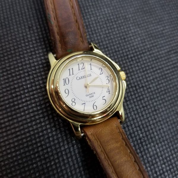 Carriage By Timex Women Gold Tone White Dial Brown Leather Strap 30M ...