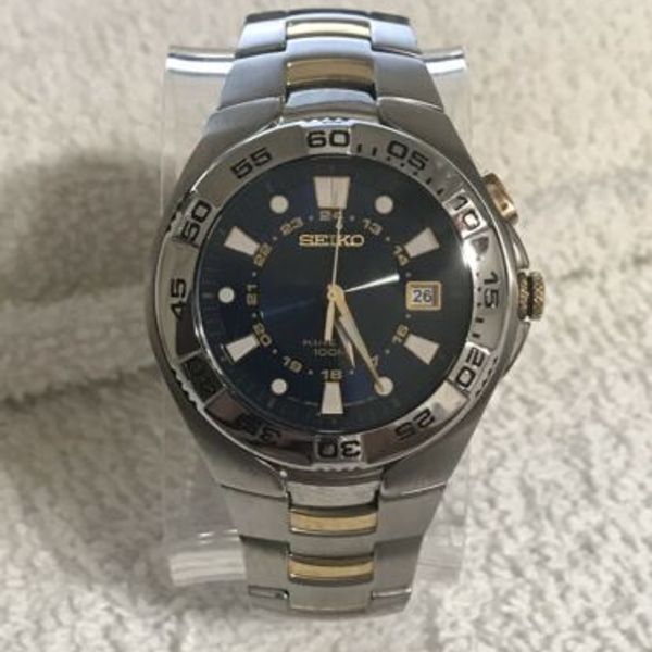 Seiko Kinetic Two-Tone Gold & Silver Blue Dial Stainless Steel Men's ...