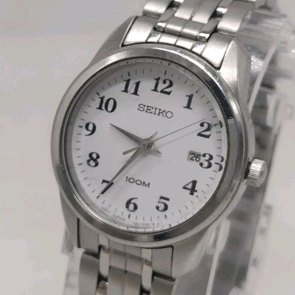 Vtg Seiko 7N82-0HF0 Silver Tone Quartz Women's Watch New Battery (Date ...