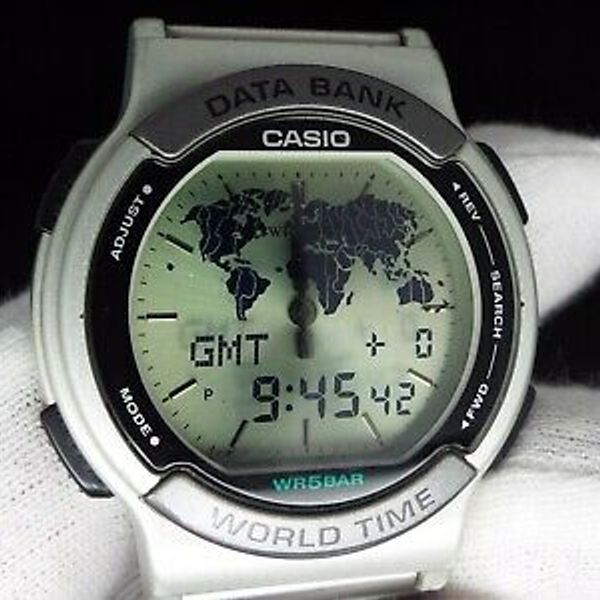 VINTAGE CASIO DIGITAL WATCH TWINCEPT FLOATING LCD DATABANK WORLD TIME ...