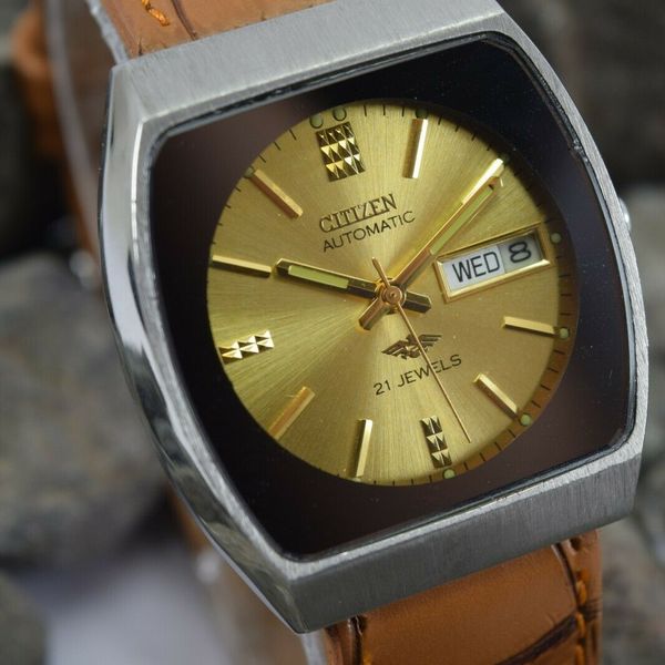 VINTAGE CITIZEN 8200 AUTOMATIC WRIST WATCH.BEAUTIFUL GOLDEN DIAL S/S ...