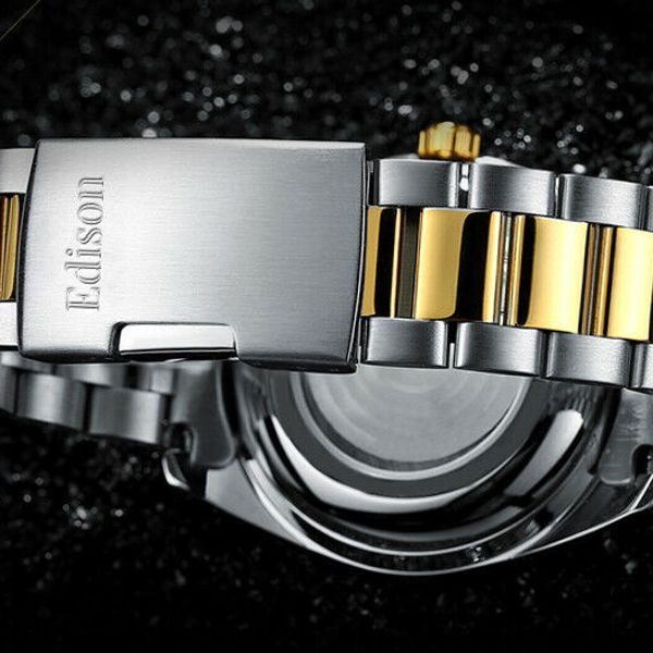 Men's Automatic Edison Watch Silver & Gold stainless steel strap Moon ...