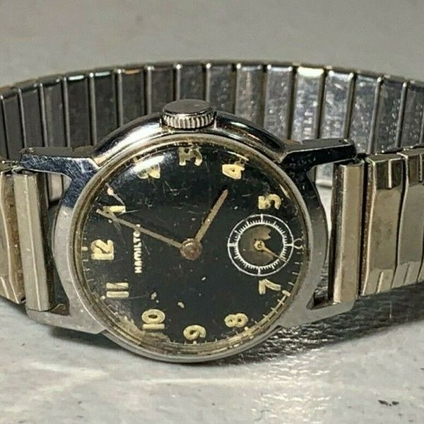 VINTAGE HAMILTON MECHANICAL BLACK FACE SECOND HAND SUB DIAL WATCH ...