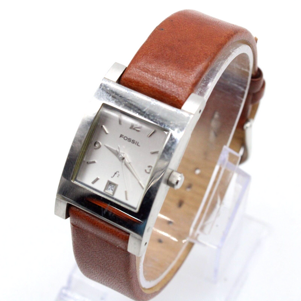 Vintage Fossil F2 Watch Womens Silver Tone Red Leather Band Rectangular ...