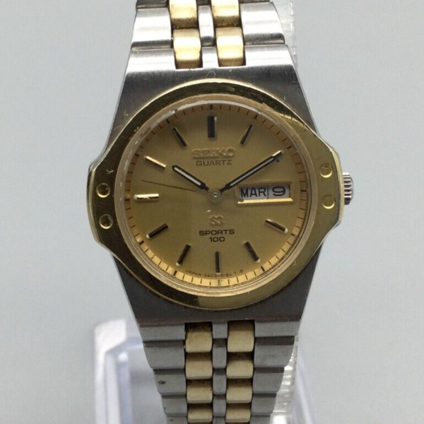Vintage Seiko SQ Watch Women 27mm Silver Gold Tone Day Date New Battery 7" | WatchCharts Marketplace