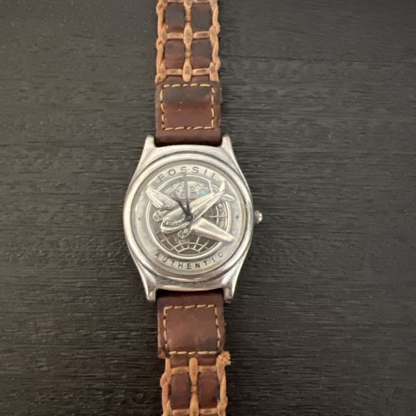 Fossil Watch Vintage Pilot Airplane Series France GR-9014 Pewter Water ...