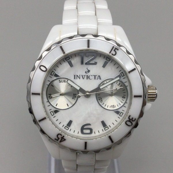 Invicta Watch Women White MOP 0302 Day Date 100M Ceramic Band New ...