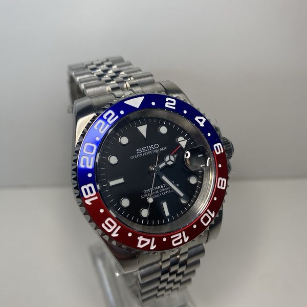 Seiko mod Pepsi Jubilee GMT Open Back Watch stainless steel UK ...