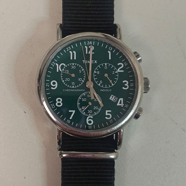 Timex Weekender Chrono Oversized Wristwatch Black Strap Green Dial New ...