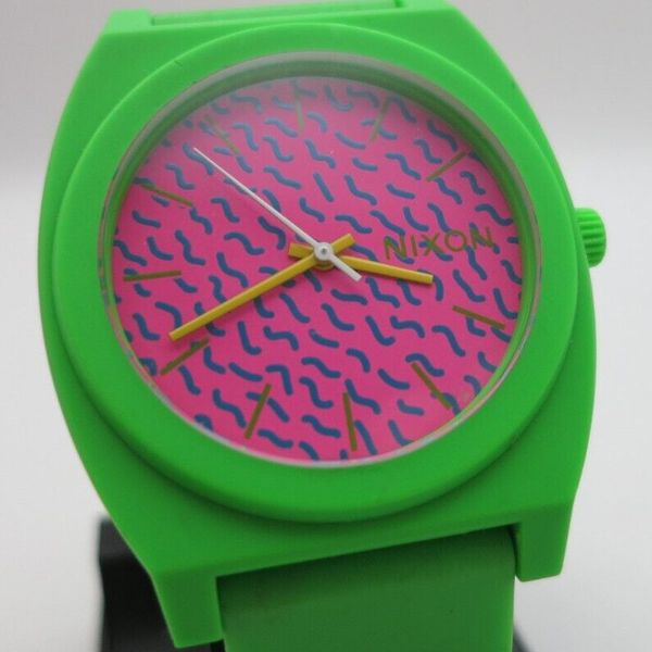 Nixon The Time Teller Neon Green and Hot Pink Analog Quartz Watch - New ...