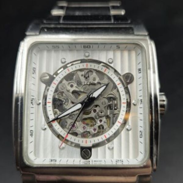 Bulova Skeleton BVA Chrome Silver Men's Silver Dial C877647 Mens Watch ...