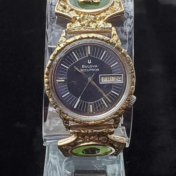 Vintage Bulova Accutron Quartz Watch With Alaskan Gold Nuggets & Jade ...