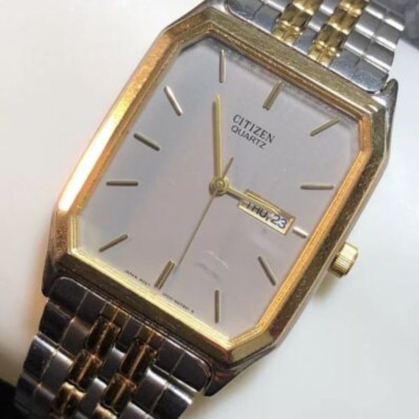 Vintage Citizen Men Dress Watch Octagon Silver & Gold Tone Day/Date New ...