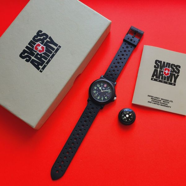 Swiss Army Compass watch Vintage with Box & Booklet Black Mens ...