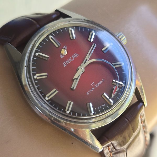 Vintage ENICAR men's manual wind watch Rocket second hand swiss 1970s ...