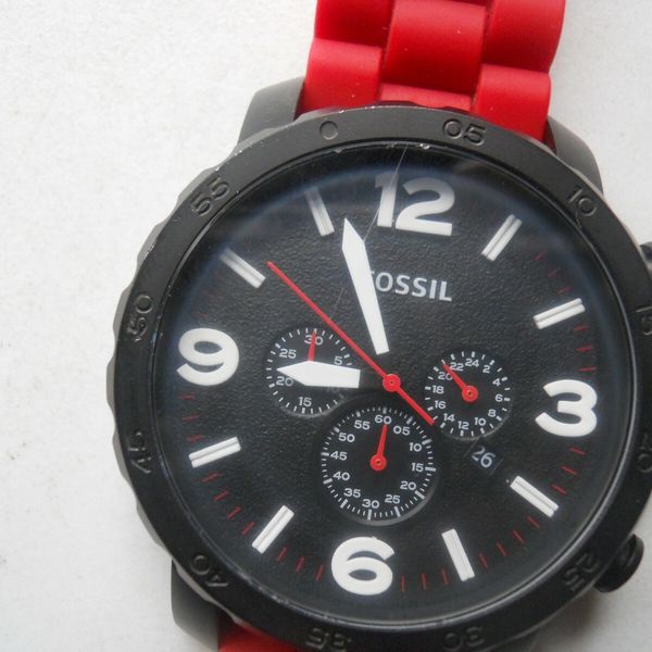 Fossil chronograph men's rubber band,quartz,battery & Analog dress ...