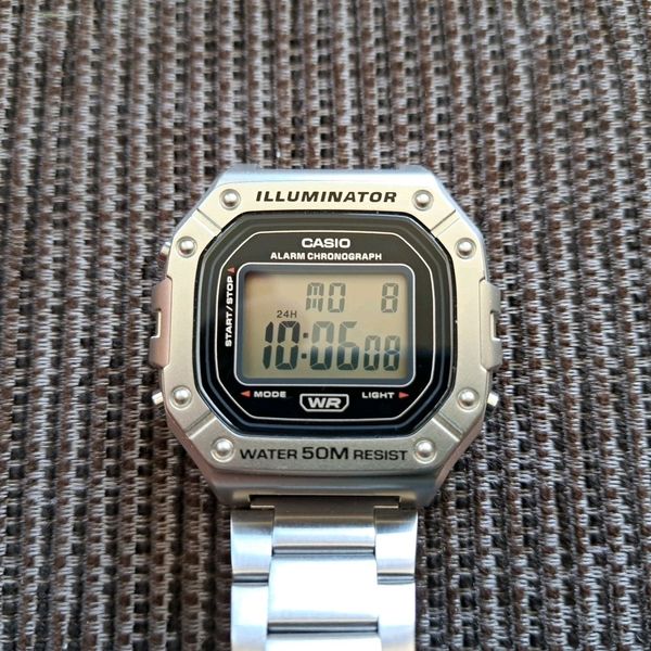 Casio W-218H Men's Silver Stainless Steel Digital Gray Dial Wrist Watch ...