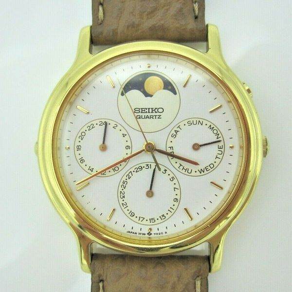 Seiko Moon Phase Triple Date Calendar 7F39-7010 Vintage Mens watch ...