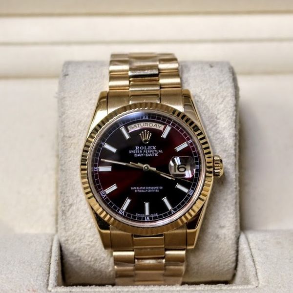 2002 Rolex Day-Date 118238 Cherry Red Dial 18kt President No Papers ...