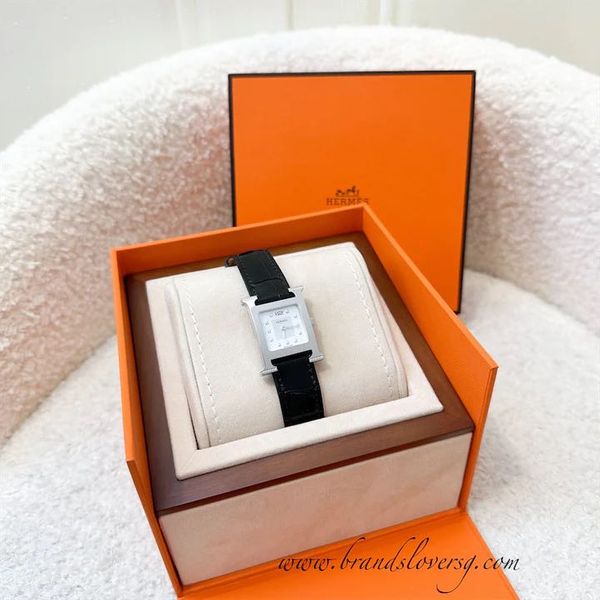 Hermes Heure H PM Watch with Diamond Markers and Black Alligator Strap ...