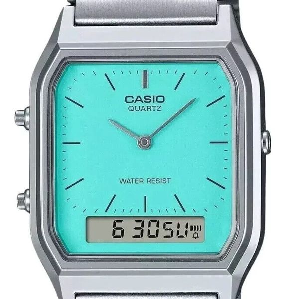 Casio Vintage Silver Turquoise Blue Analog-Digital Classic Watch AQ-230 ...