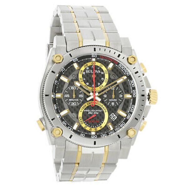 Bulova Precisionist Carbon Fiber Mens Chronograph Two Tone Watch 98B228 ...