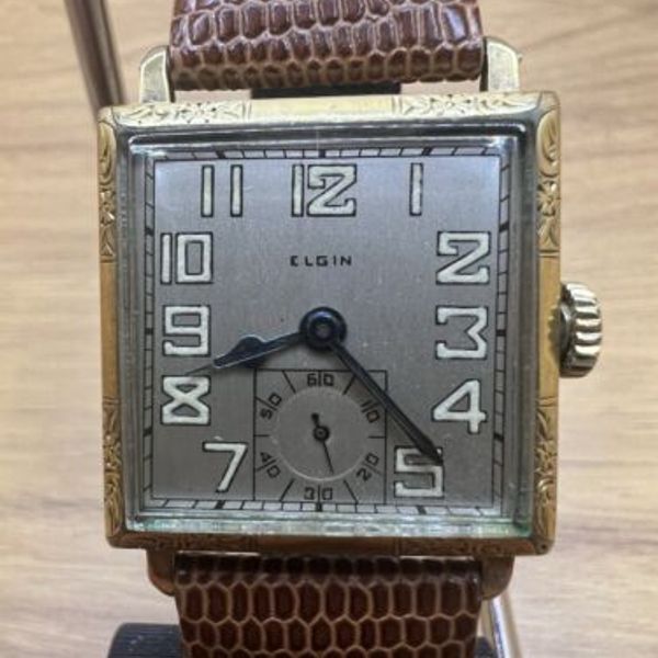 Vintage 1920s Elgin Art Deco Square Menâ s 14K G.F. 15 Jewel Art Deco Wrist Watch | WatchCharts ...