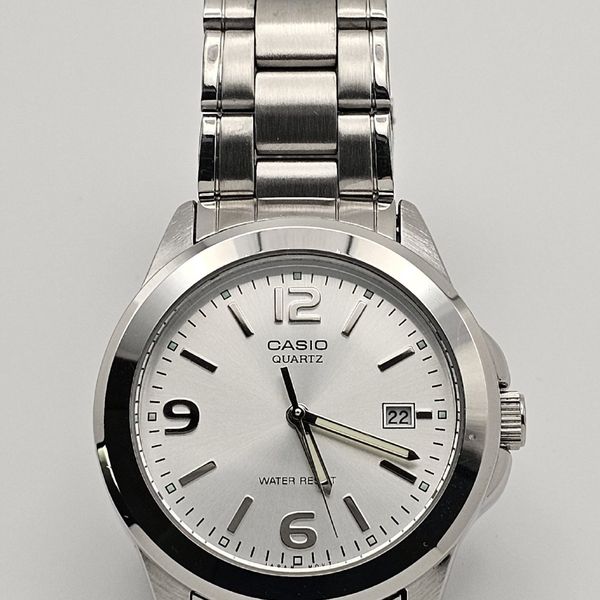 Vintage Casio Quartz Watch MTP-1215 Men Silver Date Analog New Battery ...