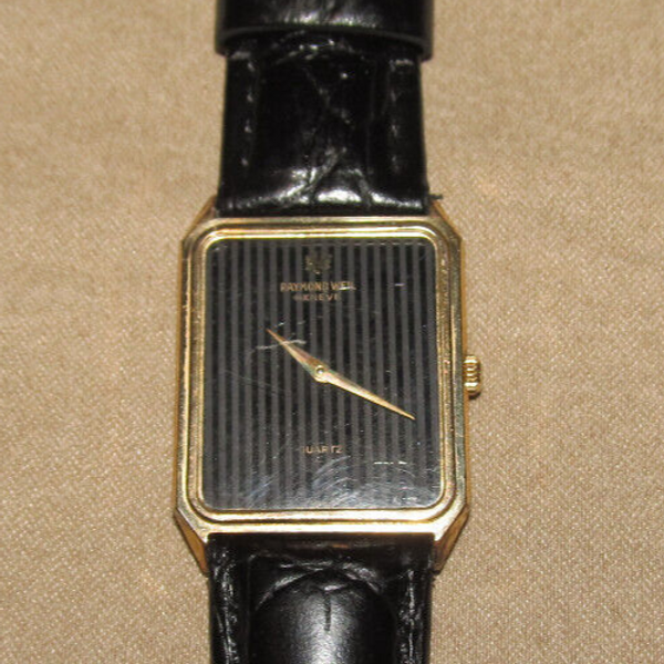 Raymond Weil Mens 18K Gold Electroplated Watch ~ Square Face ~ Leather ...