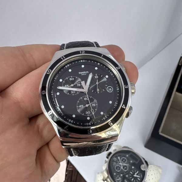 New Swatch Irony Night Flight Steel Silver Chronograph Date Watch ...