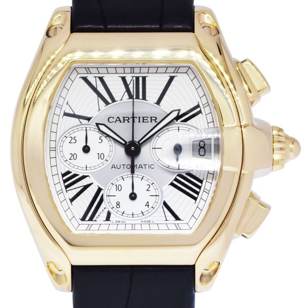 Cartier Roadster XL Chronograph 18k Yellow Gold Silver Dial Mens Watch ...