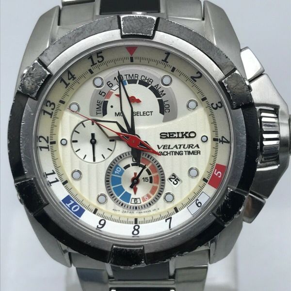 RARE SEIKO VELATURA SPC005P1 Yachting Timer Bracelet Steel Watch 7T84 ...