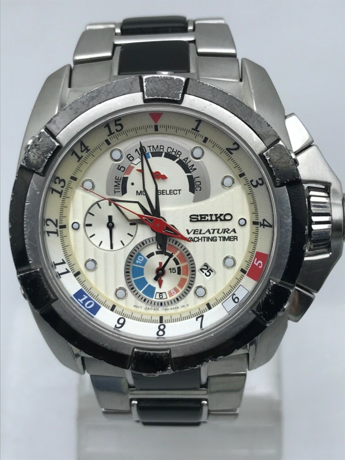 RARE SEIKO VELATURA SPC005P1 Yachting Timer Bracelet Steel Watch 7T84 ...