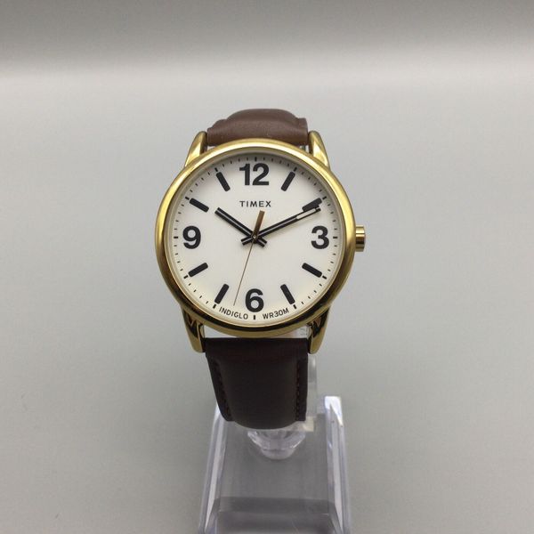 Timex Easy Reader Watch Men 38mm Gold Tone Indiglo Brown Leather Band ...