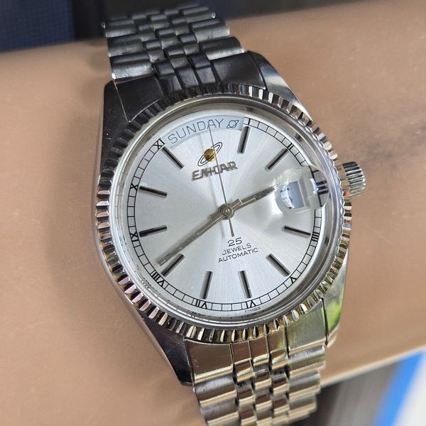 Vintage ENICAR men's automatic watch 2169-51-30 25Jewels day/date 1970s ...