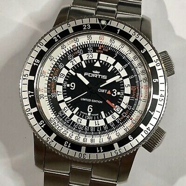 AUTHENTIC SWISS FORTIS B-47 CALCULATOR GMT 3 TIME ZONES WATCH - LIMITED ...