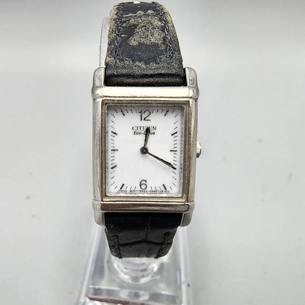 Citizen Eco-Drive Tank Watch Women Silver Tone White Dial Rectangle ...