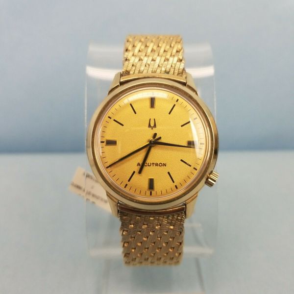 BULOVA Accutron Gold Men's Watch 18k EP Bezel - Good Condition Working ...