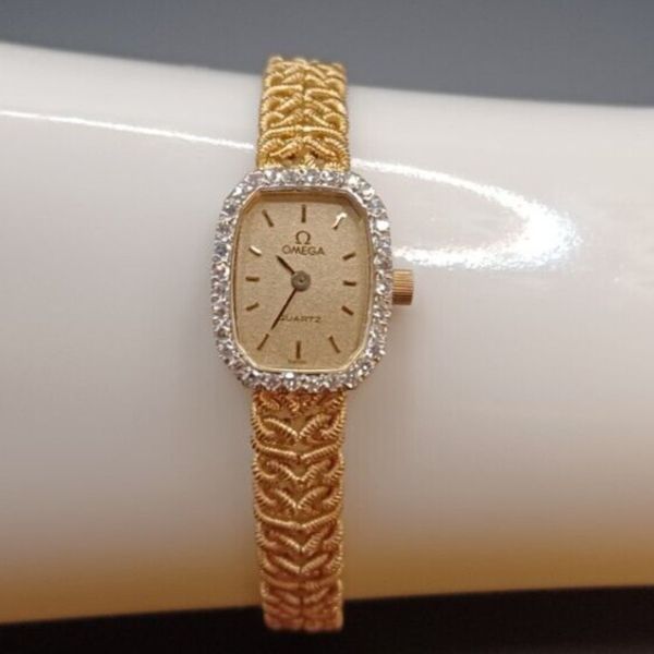 Vintage 14K Yellow Gold 32 Diamond Omega Quartz Watch with NEW Movement ...