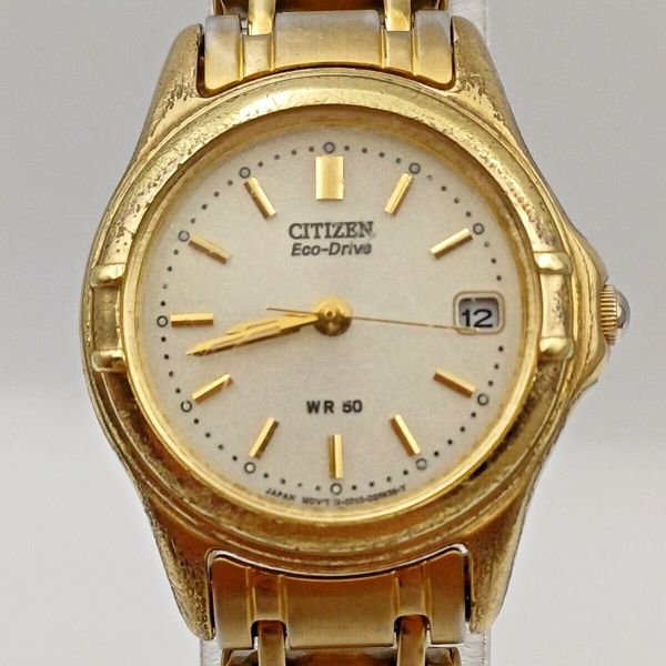 Citizen Eco-Drive D00691 HSB S. Steel Gold Tone Ladies Date Watch ...