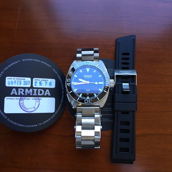 SOLD - Armida A7 - Black Dial, Orange Minute Hand, Date - Rubber and SS ...