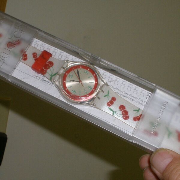 swatch watch 2005 on dial cherries on band red white working fine ...