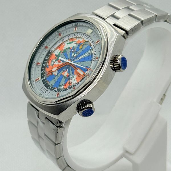 Edox Geoscope Stainless Steel Blue Menâ s Watch-1970 | WatchCharts ...