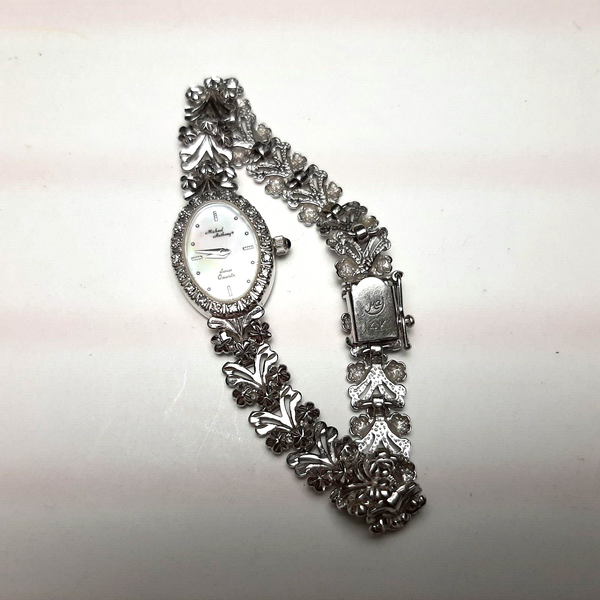 14k White Gold & Diamond Michael Anthony Swiss Quartz Watch Mother of ...