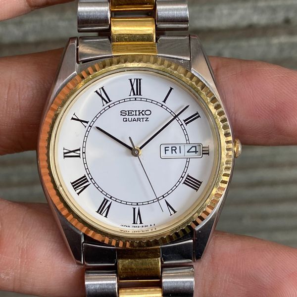 RARE Seiko Quartz Day Date Roman 7n43-8110 Two Tone Vintage Men Watch | WatchCharts Marketplace