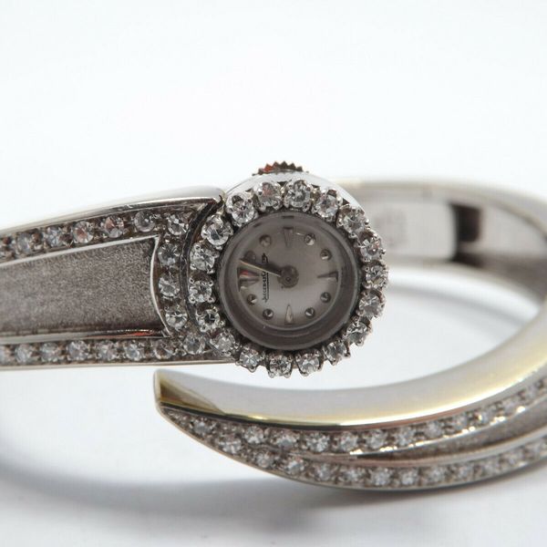 Vintage Jaeger-LeCoultre Solid 18k White Gold Diamond Hinged Bangle ...