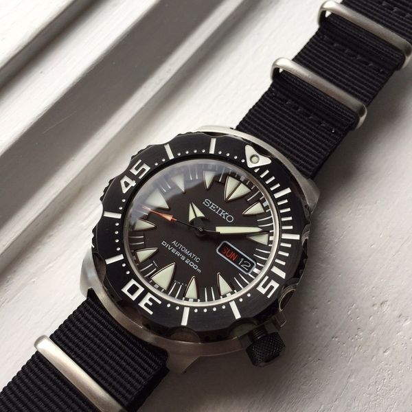 FS: Mod Seiko 'Blackout Monster' all Seiko parts | WatchCharts Marketplace