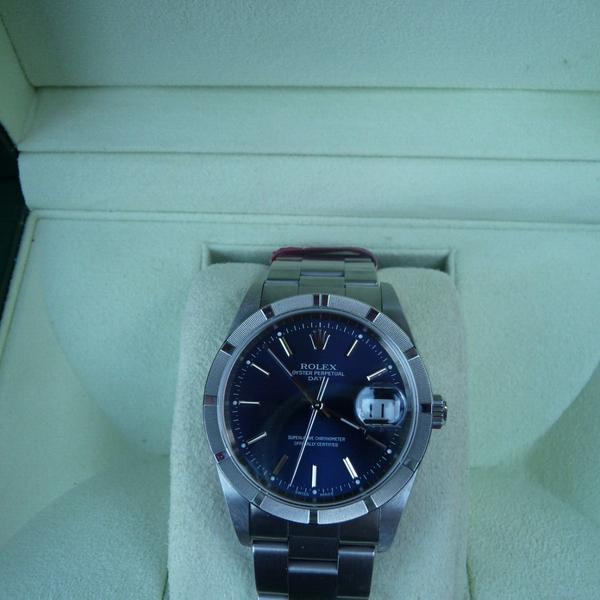 Rolex Watch 15010 Quick Set 34mm Blue Dial, Original Papers, Box ...