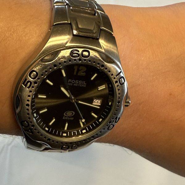 Fossil Blue Dive Watch Men 40mm Gray Dial Stainless Steel Date Round No ...