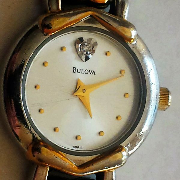 Bulova Ladies 98P11 Diamond Quartz Watch w/ Heart-Enhanced Bracelet ...